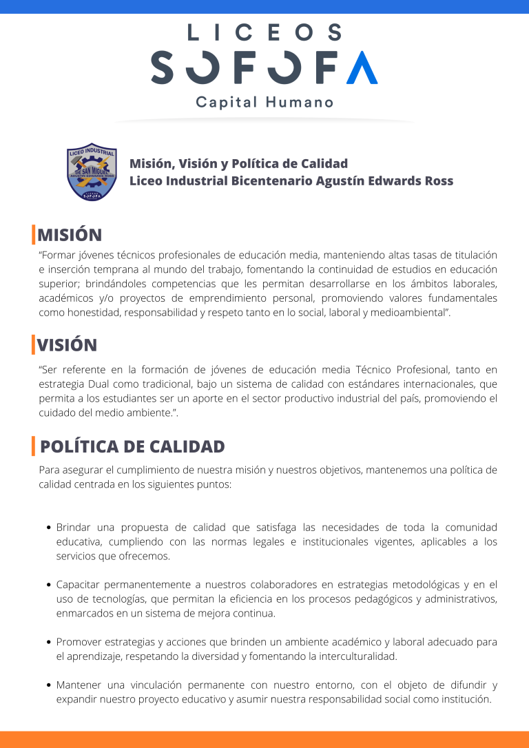 Misión, Visión y Política de Calidad – Liceo Industrial Bicentenario de ...